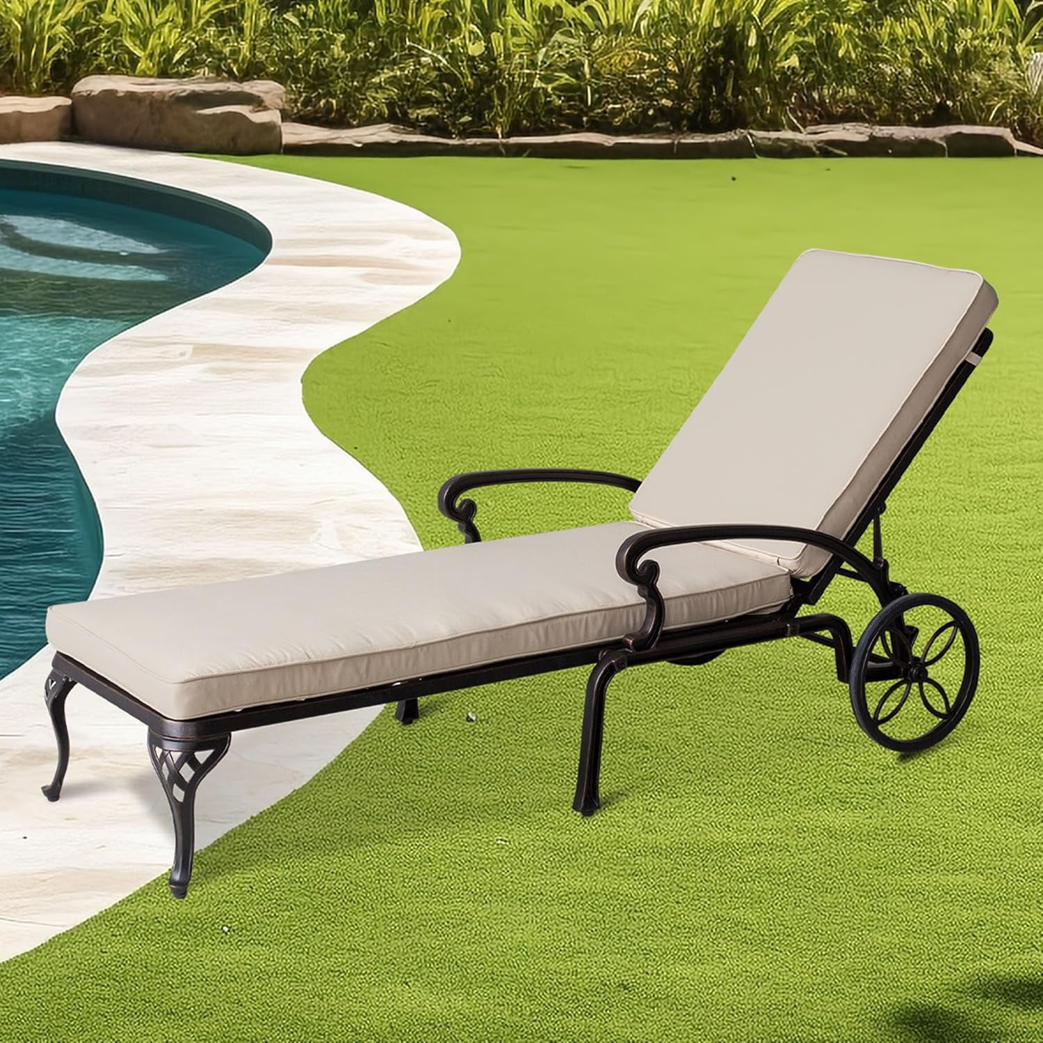 Outdoor Chaise Lounge Chairs, Pool Lounge Chairs with Cushion Cast ...