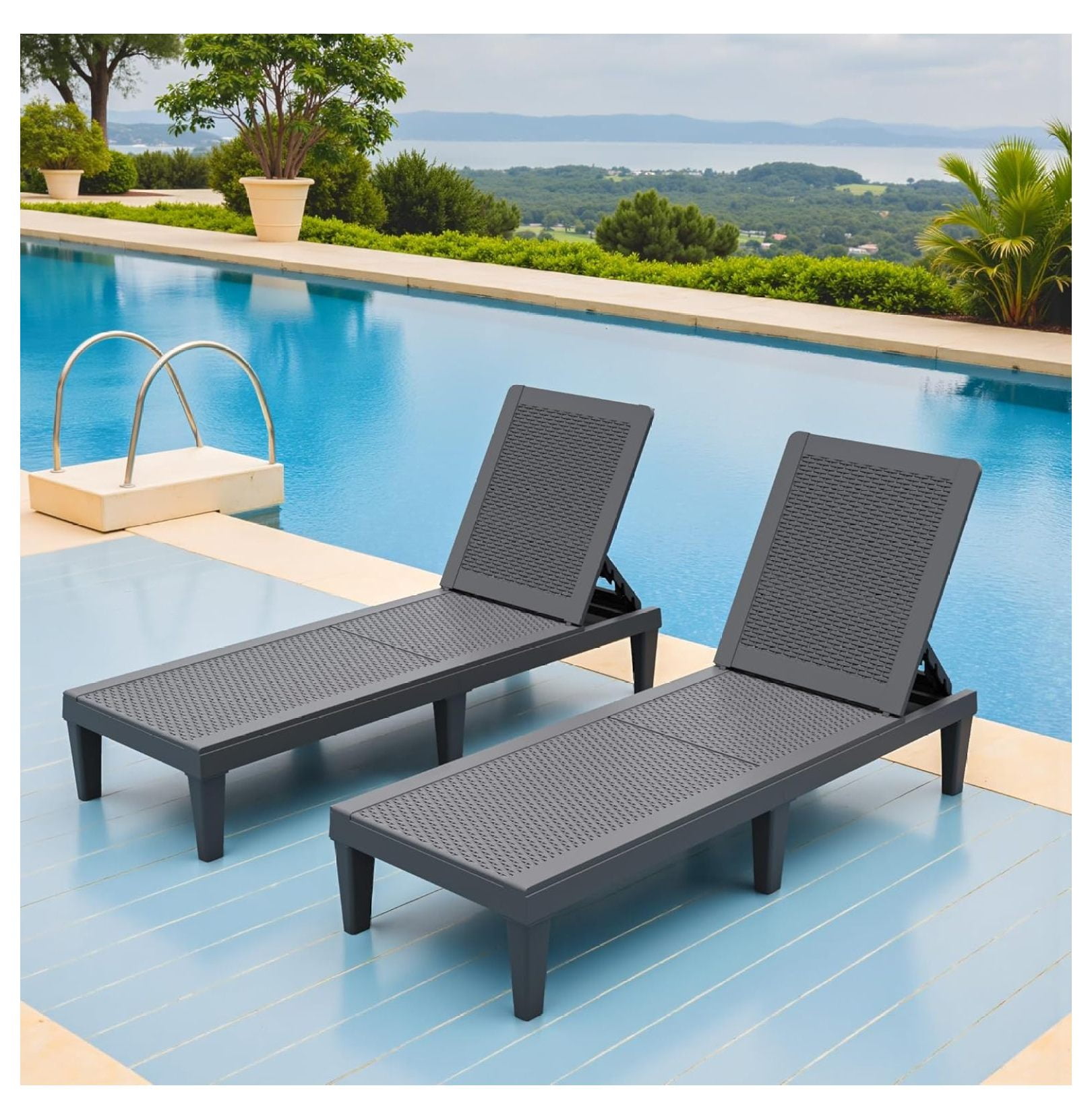 Outdoor Chaise Lounge Chairs Set of 2 with 5-Position Adjustable ...