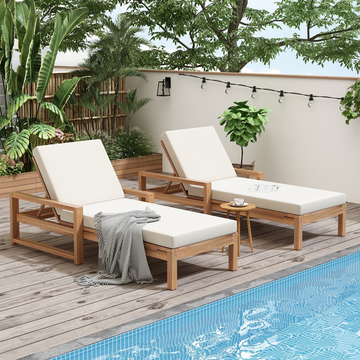 Outdoor Chaise Lounge Chairs Set of 2, A-cacia Wood Pool Chaise Lounges ...