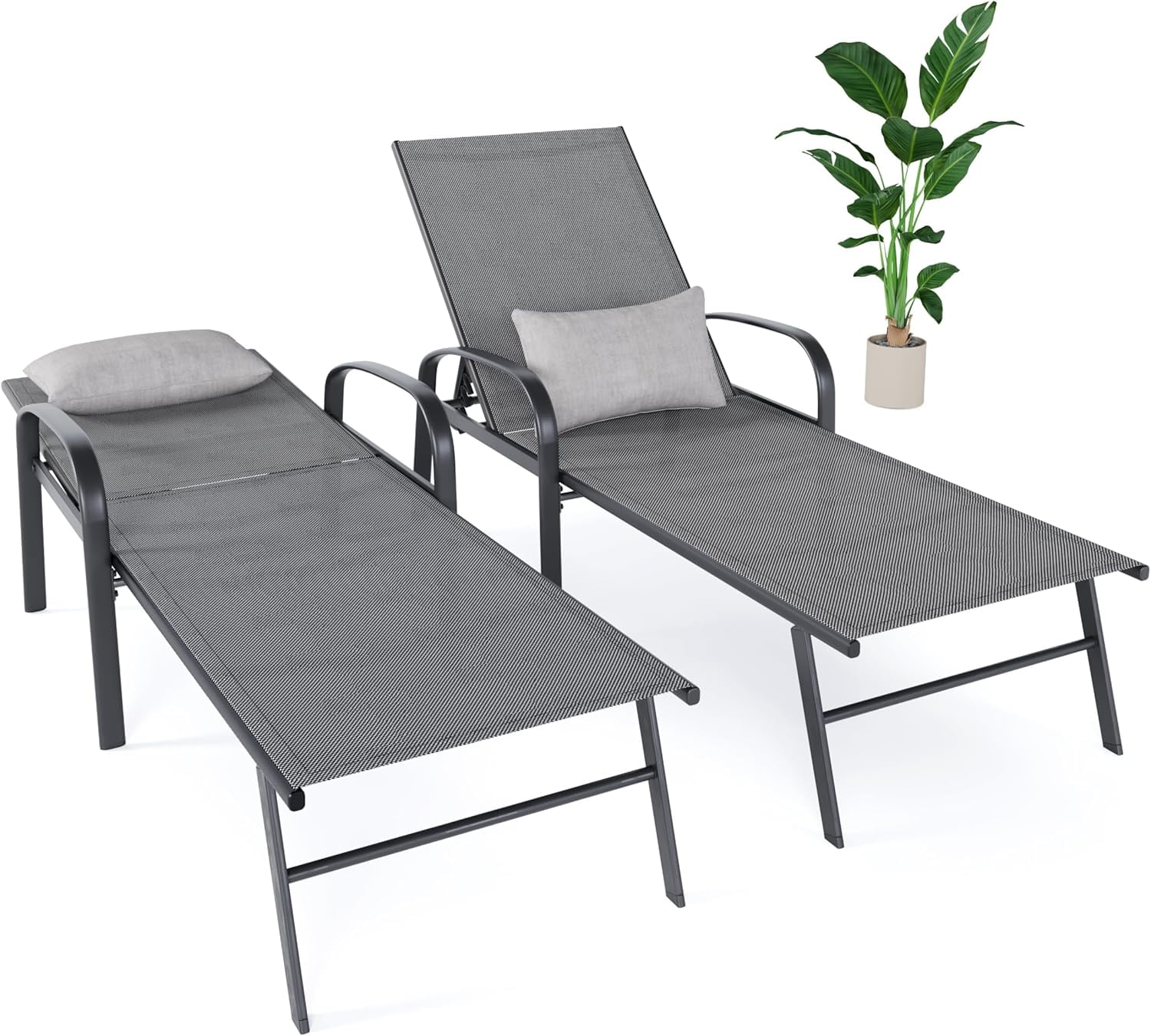 Outdoor Chaise Lounge Chairs Set of 2 Adjustable Pool Lounge Chair with ...