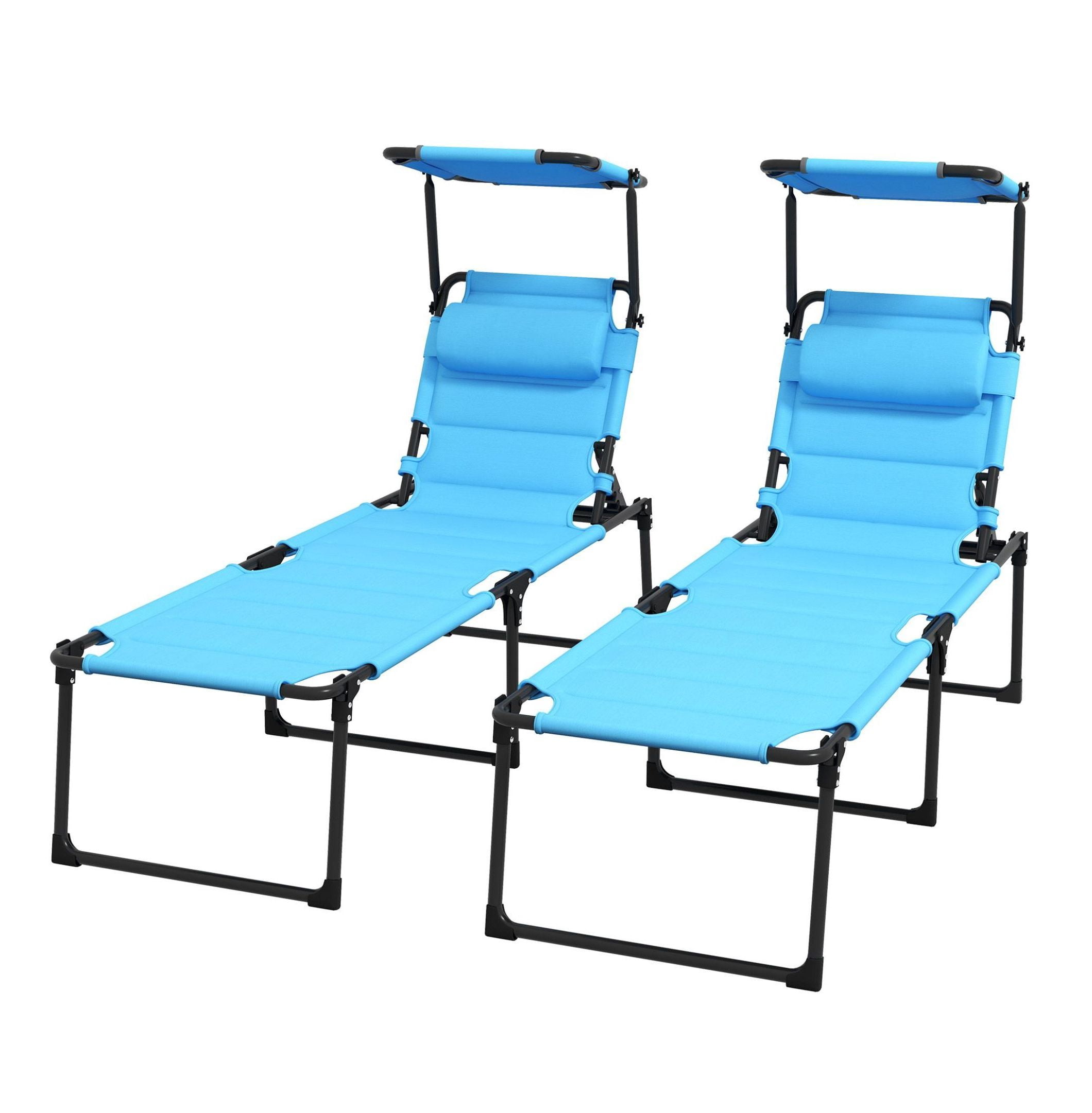 Outdoor Chaise Lounge Chairs Set of 2, Blue Reclining Patio Sun ...