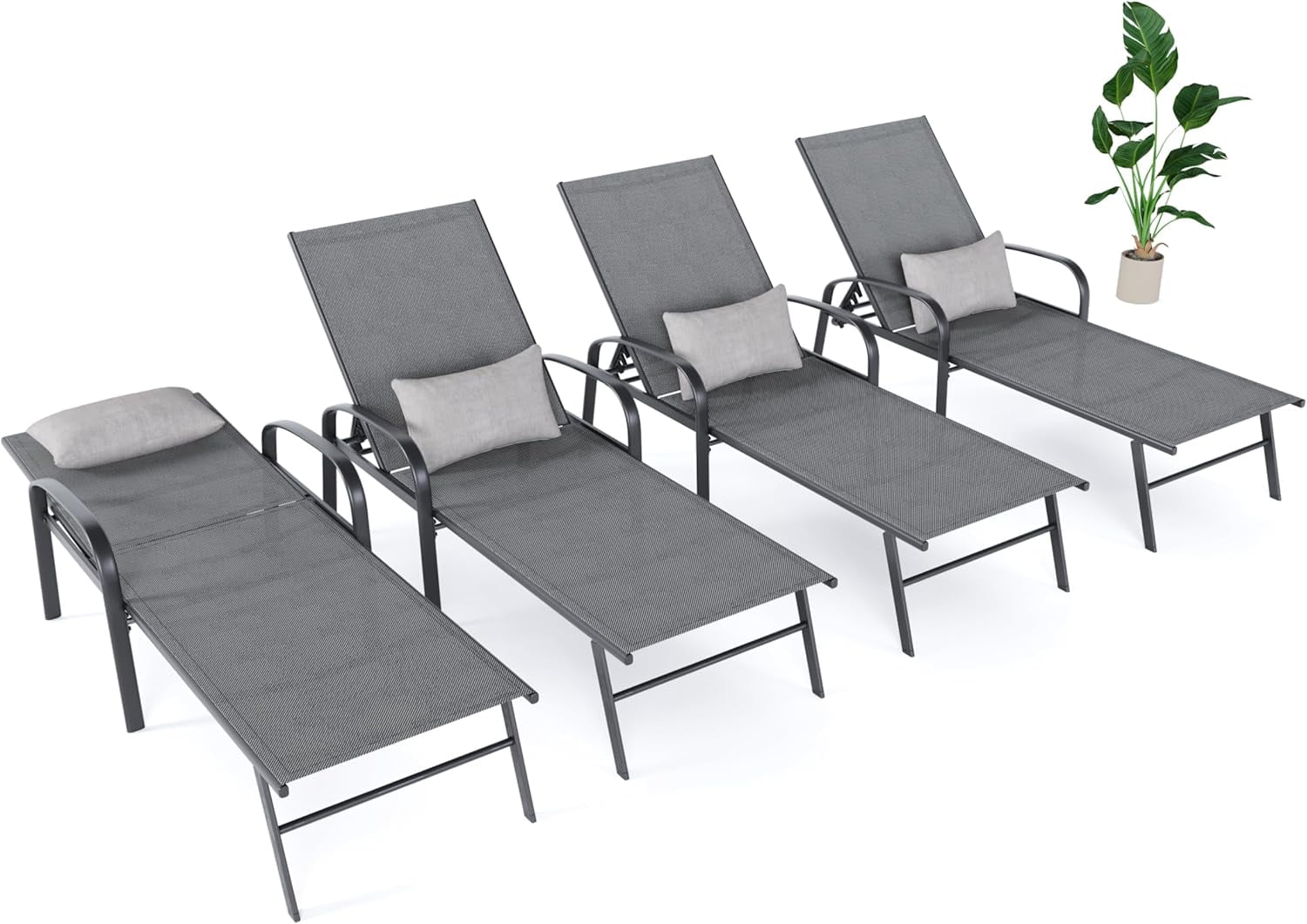 Outdoor Chaise Lounge Chairs Set of 4 Adjustable Pool Lounge Chair with ...