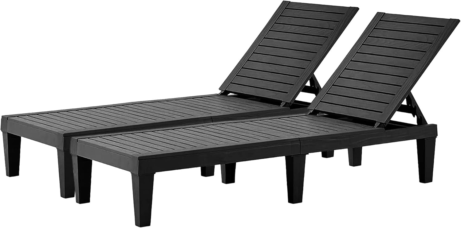 Outdoor Chaise Lounge Set of 2, Adjustable Pool Lounge Chair with 5 ...