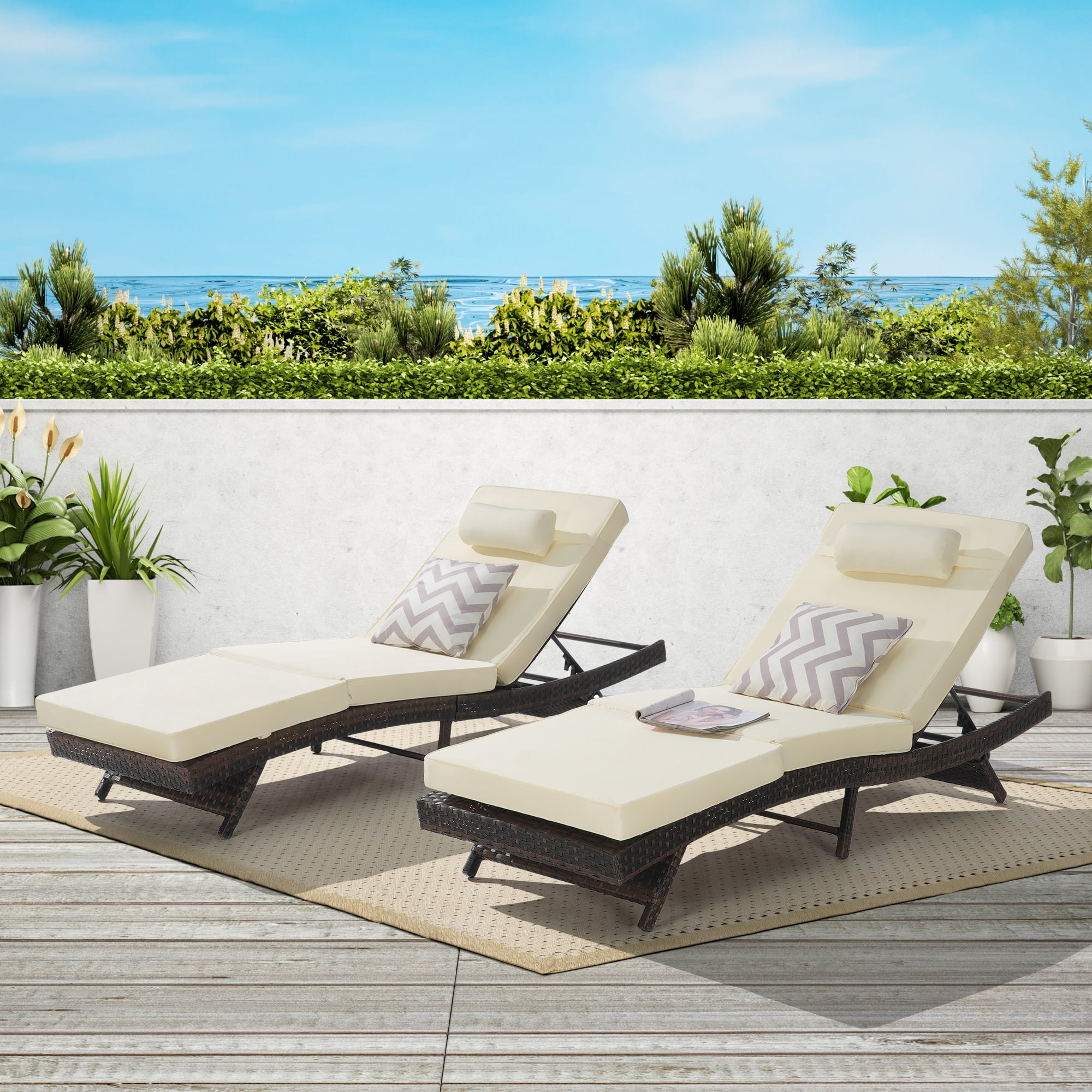 Outdoor Chaise Lounge Set of 2, Adjustable Position Chaise Lounge Chair ...