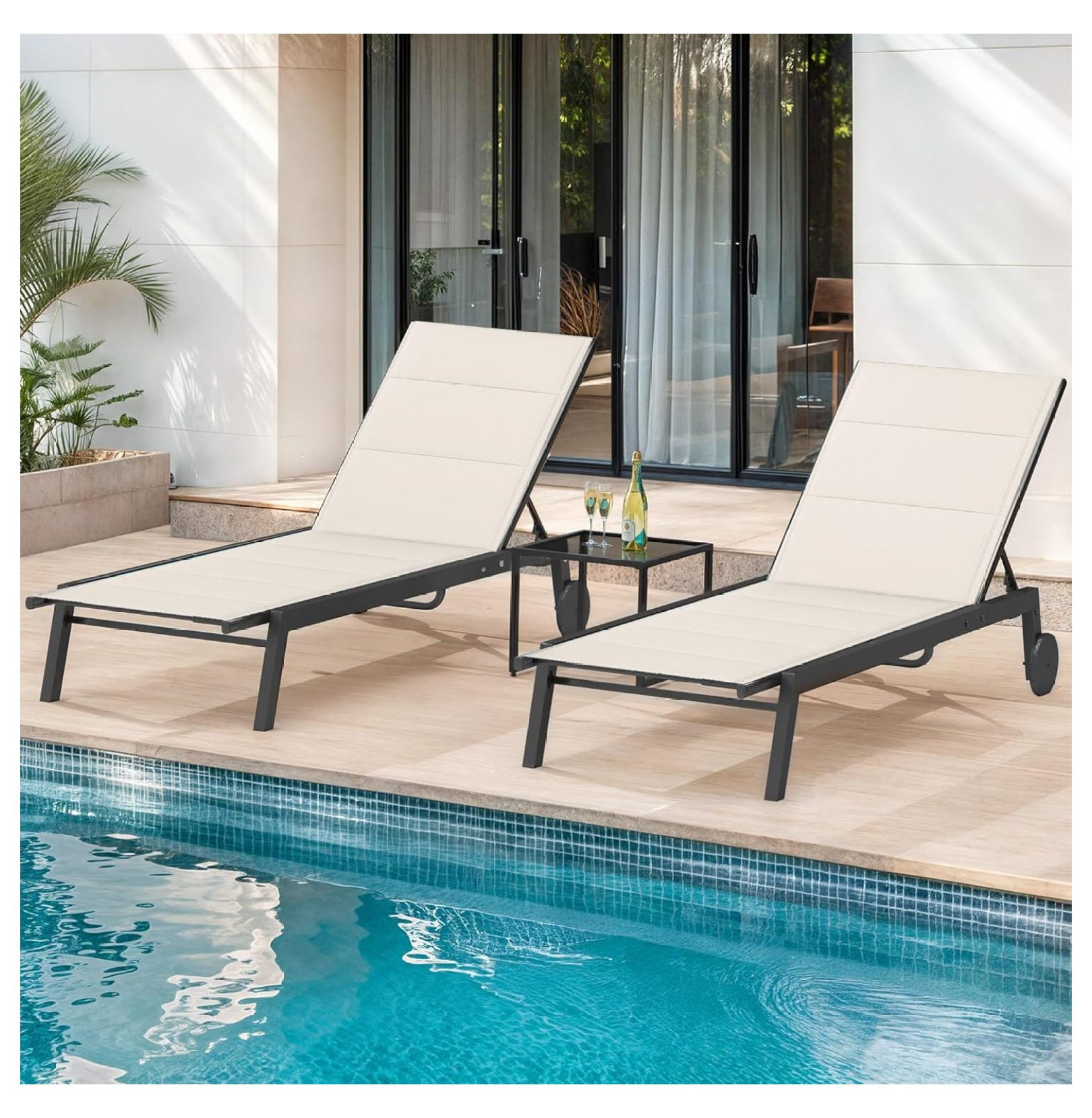 Outdoor Chaise Lounge Set, 2 Patio Chaise Lounge Chairs with Side Table ...