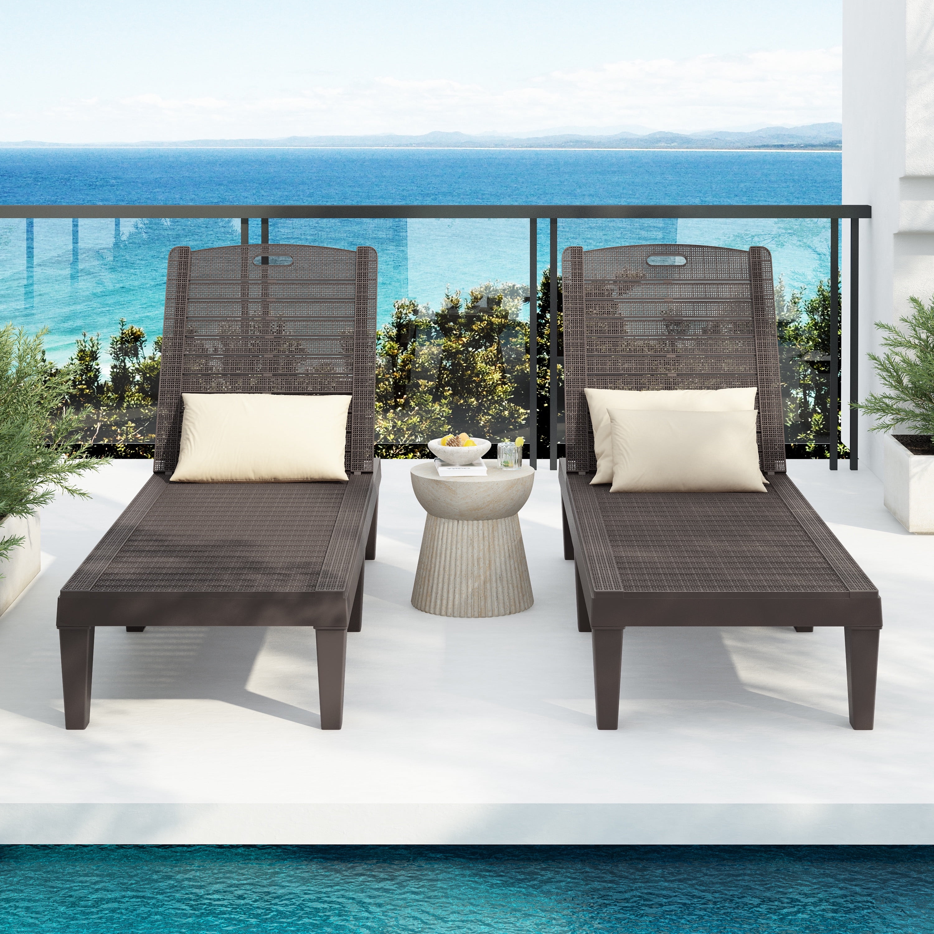 Outdoor Chaise Lounge Set of 2, Segmart Resin Pool Lounge Chairs with ...