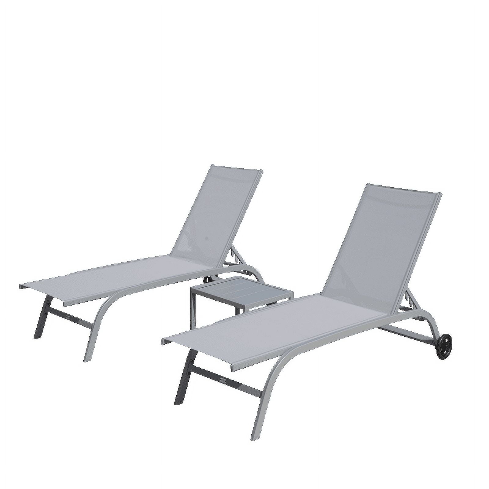 Outdoor Chaise Lounge Set (3-Piece) - 5-Position Adjustable Pool Chairs ...