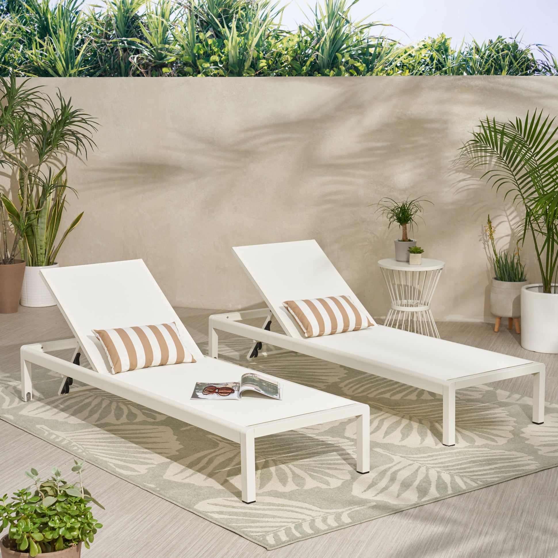 Outdoor Chaise Lounge Set of 2 with 5 Adjustable Positions, Breathable ...