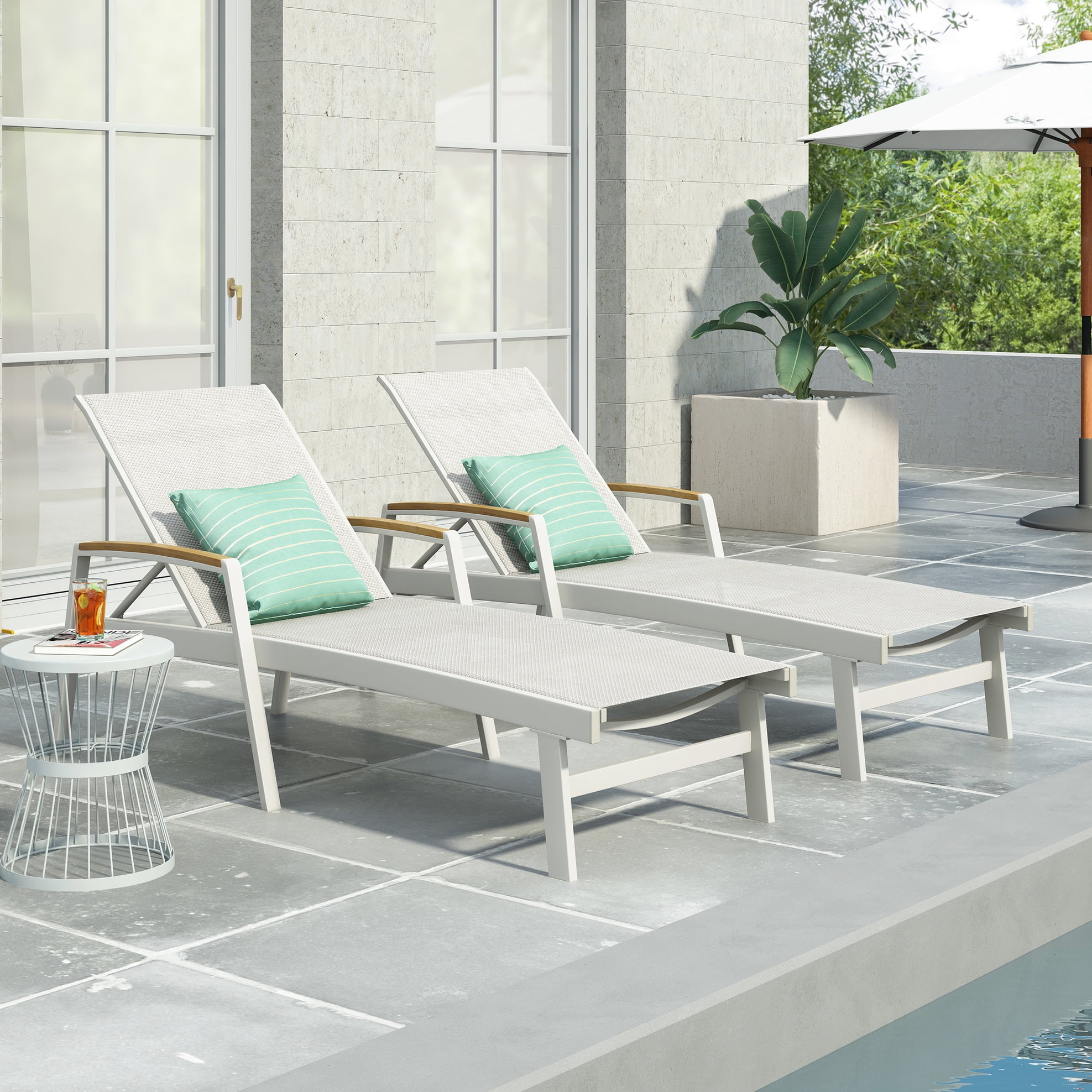 Outdoor Chaise Lounge In White Nylon Mesh, Perfect For Backyard & Patio, 76.81 In. D, 27.5 W, 20 ...