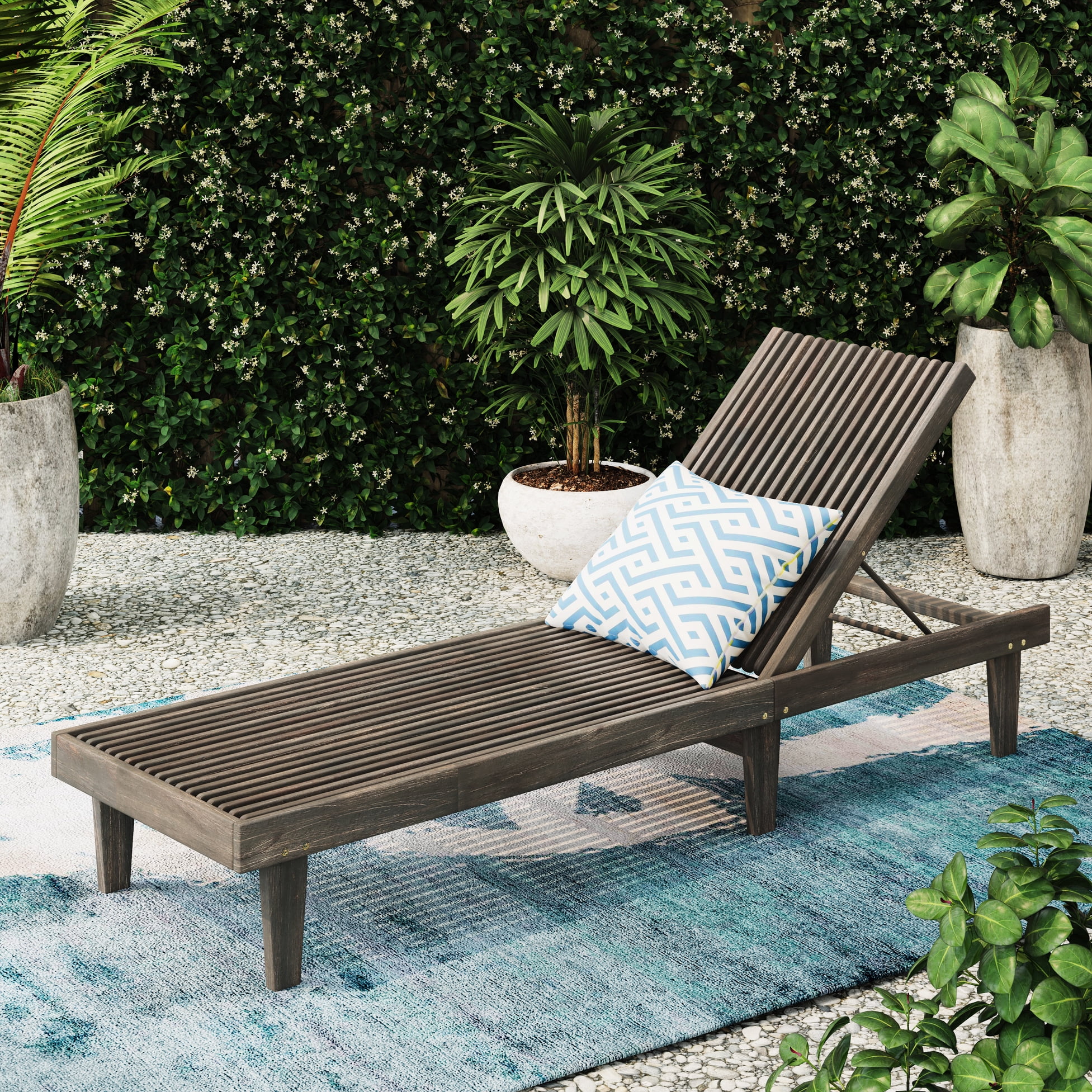 Outdoor Chaise, Solid Wood, Grey , Adjustable Reclining Seat, 300 Lbs ...