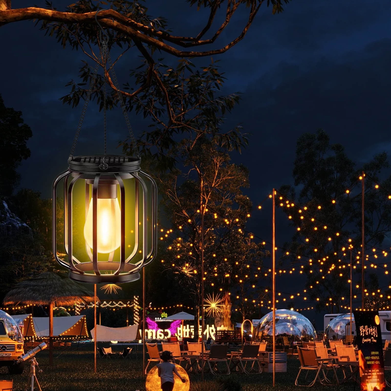 Outdoor Chandelier Solar, Outdoor Courtyard 1 pcs Hanging Candle ...