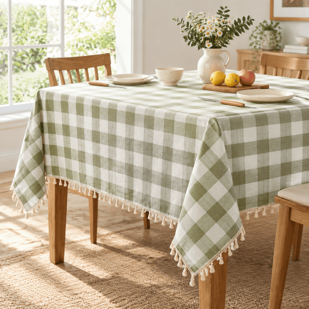 Outdoor Checkered Tablecloth Rectangle Spring Summer Linenton Gingham ...