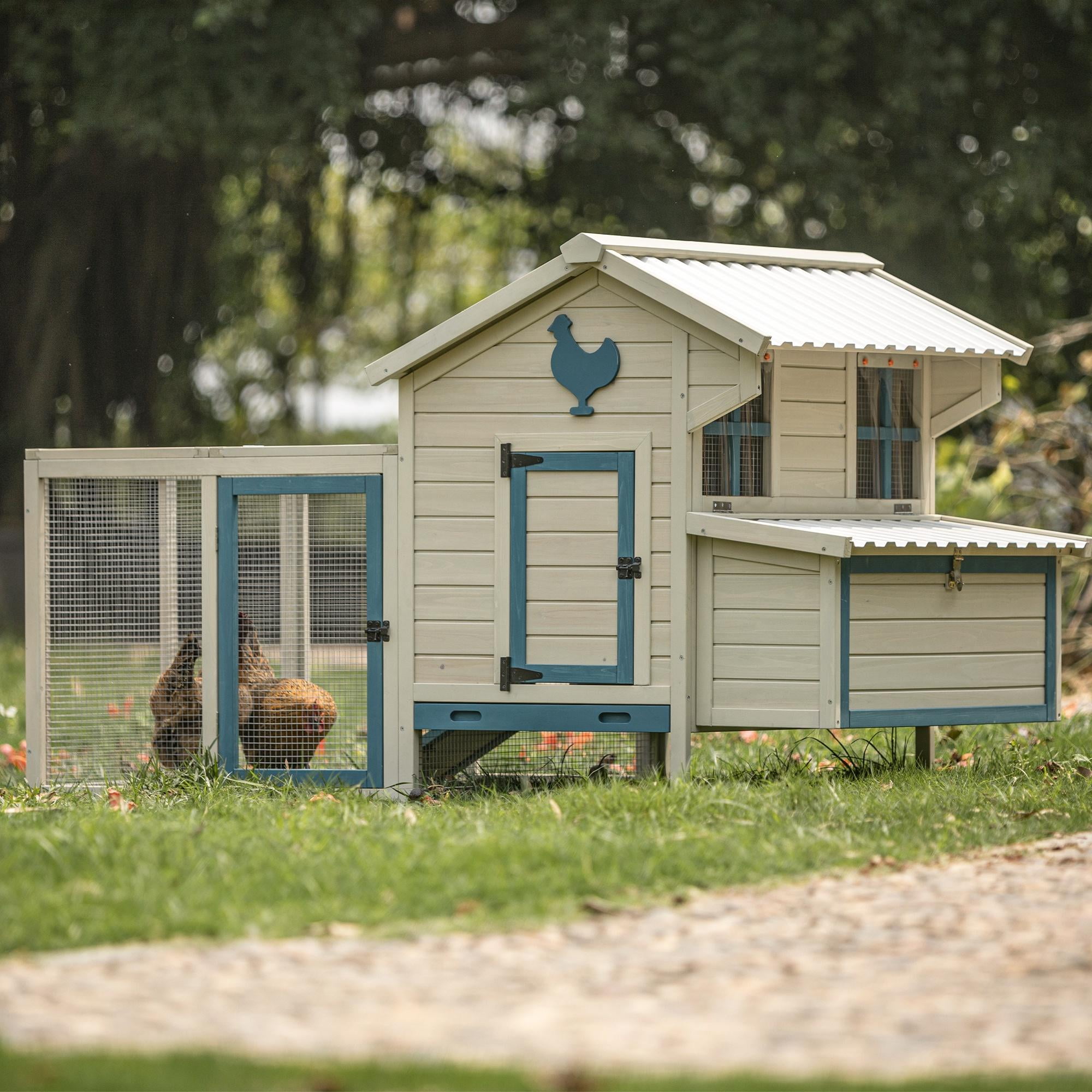 Predator Proof Chicken Coop for 5-7 Chickens, 2-Tier Poultry House w ...