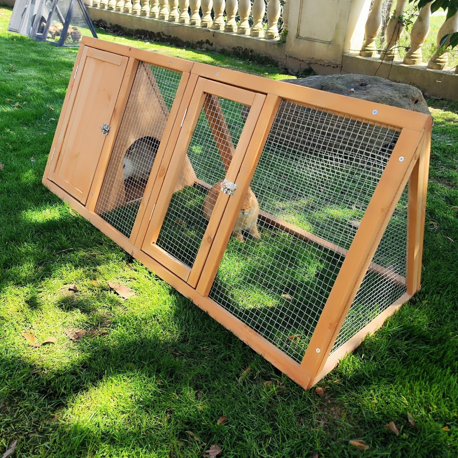 Outdoor Chicken Coop Wooden A-Frame Small Animal Cage Rabbit House ...