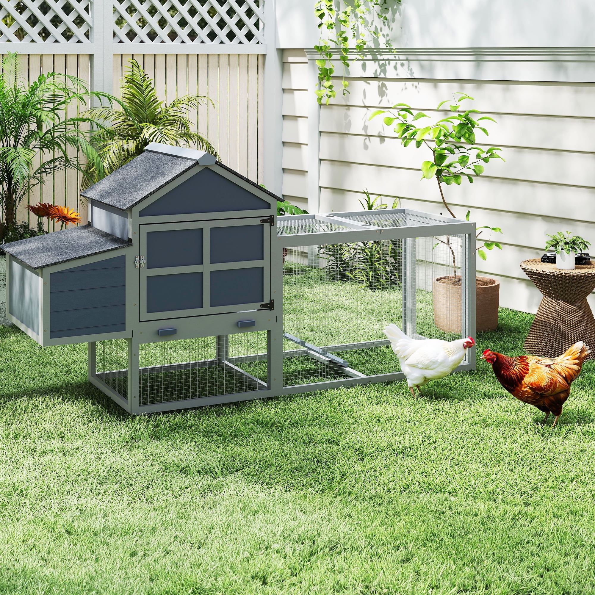 Outdoor Chicken Coop, Wooden Hen House with Nesting Box, Run, Resting ...