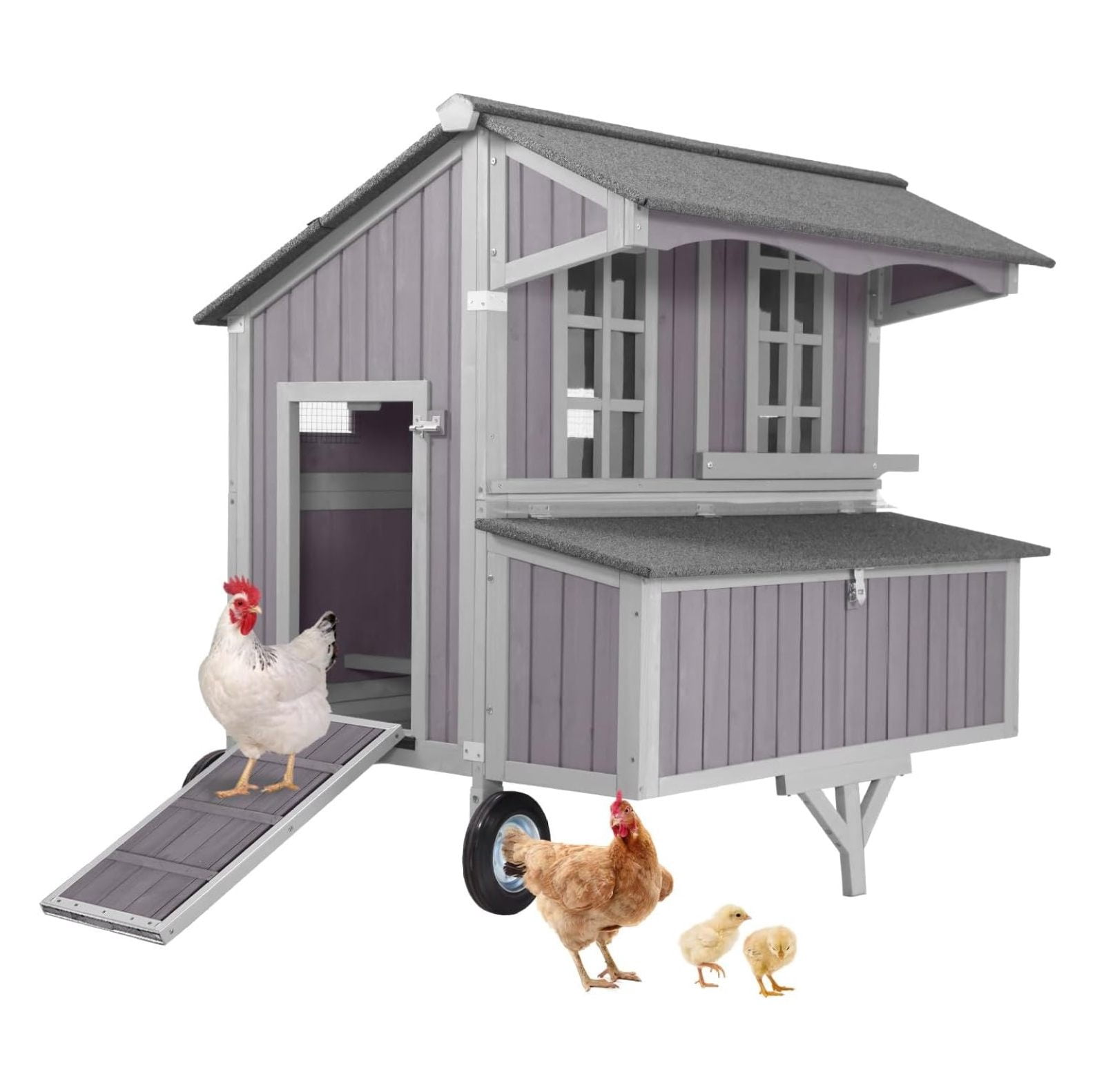Outdoor Chicken Coops with Large Wheels,Wooden Hen House with 3 Nesting ...