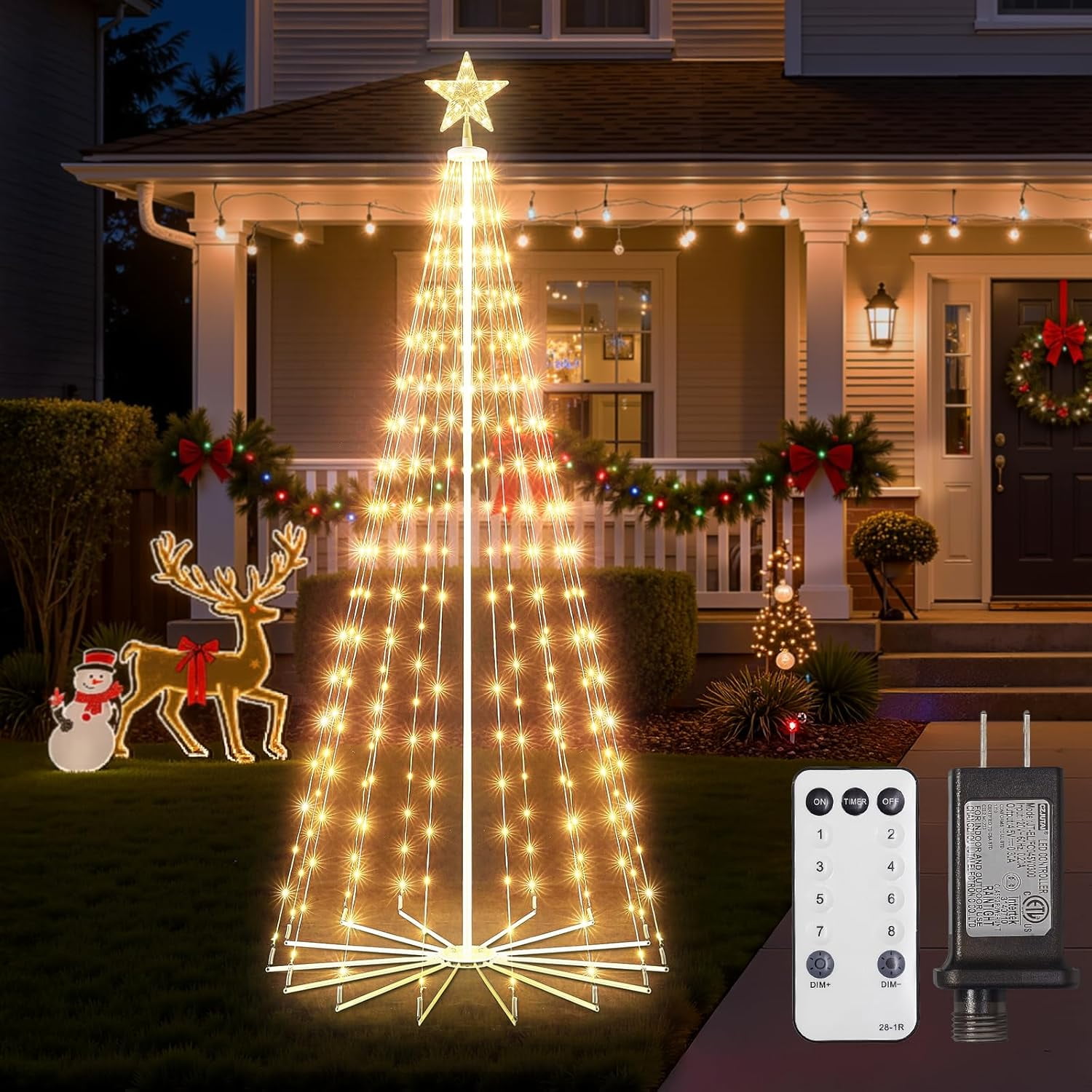 Outdoor Christmas Cone Tree Light with Star Topper, 6ft 265 LED ...
