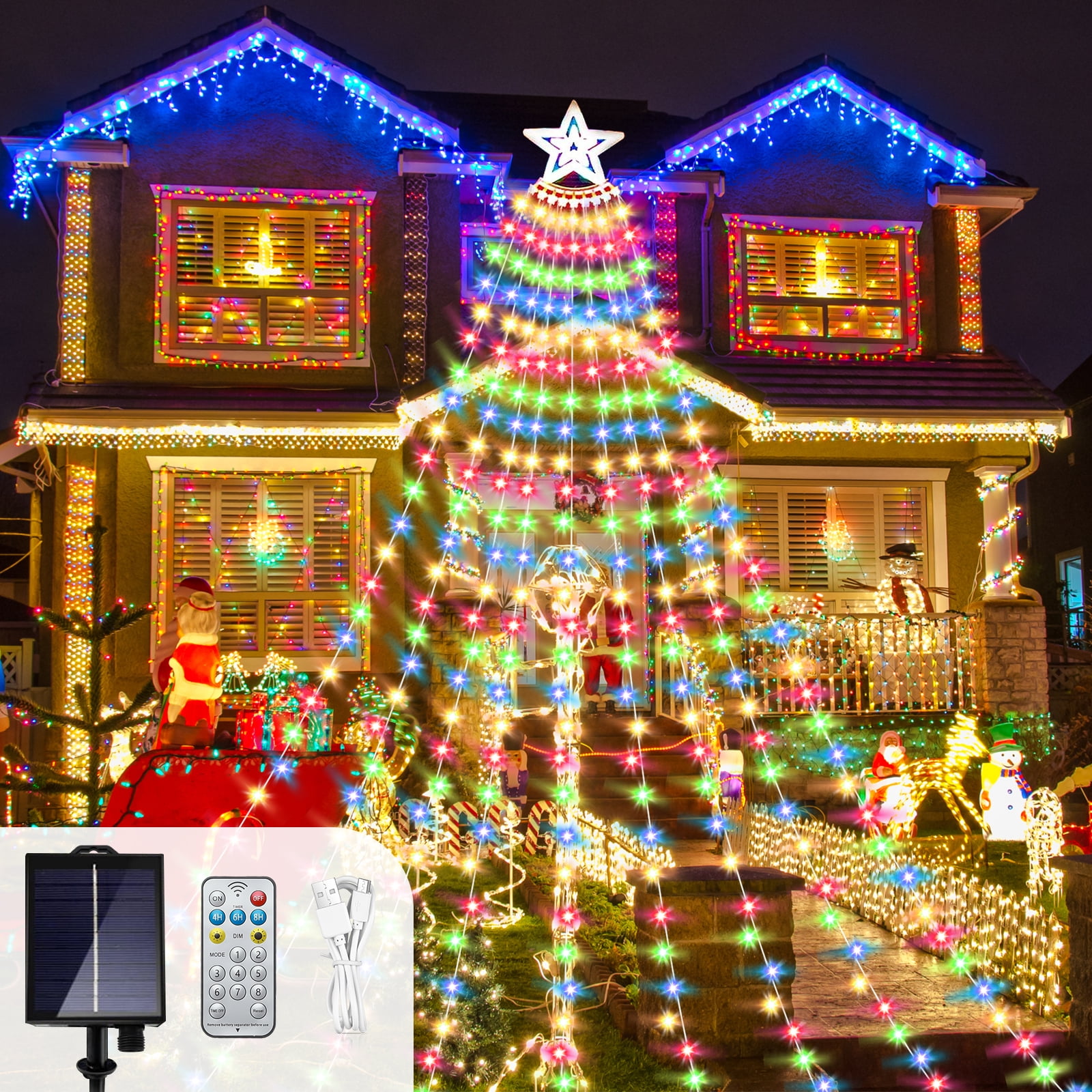 "350 LED Solar Powered Xmas Decor Lights, 14"" Star Topper, Indoor ...