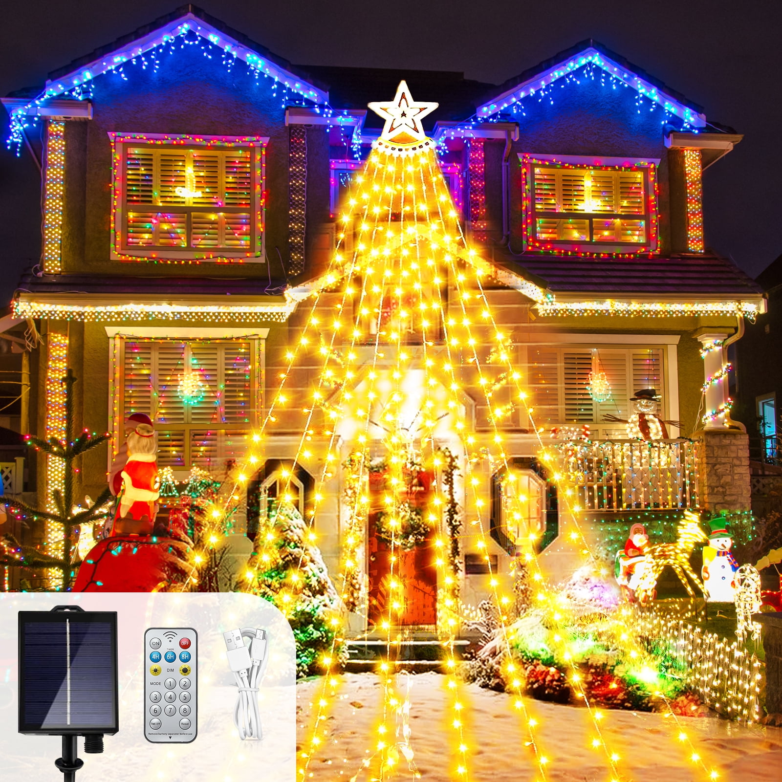 Solar Powered Outdoor Christmas Lights, 350 LED Fairy Tree Lights ... Solar Powered Outdoor Christmas Lights, 350 LED Fairy Tree Lights ...