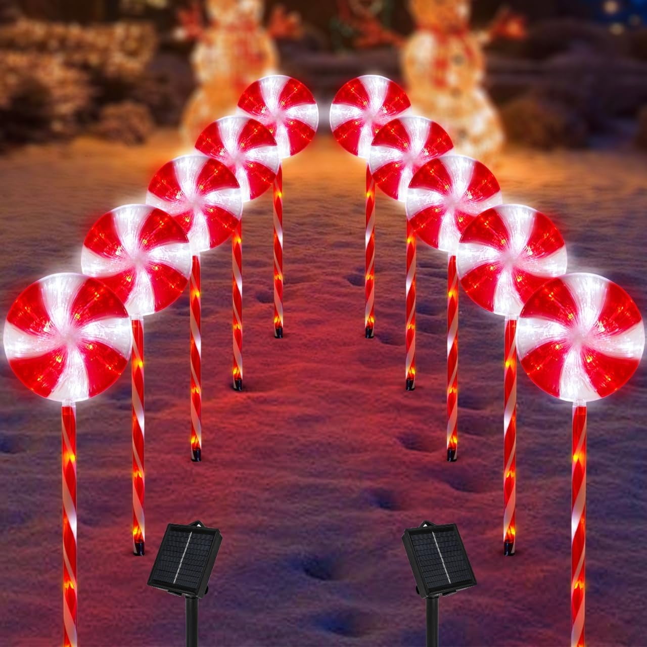Outdoor Christmas Decorations Solar Pathway Lights, Set of 5 Lollipops ...