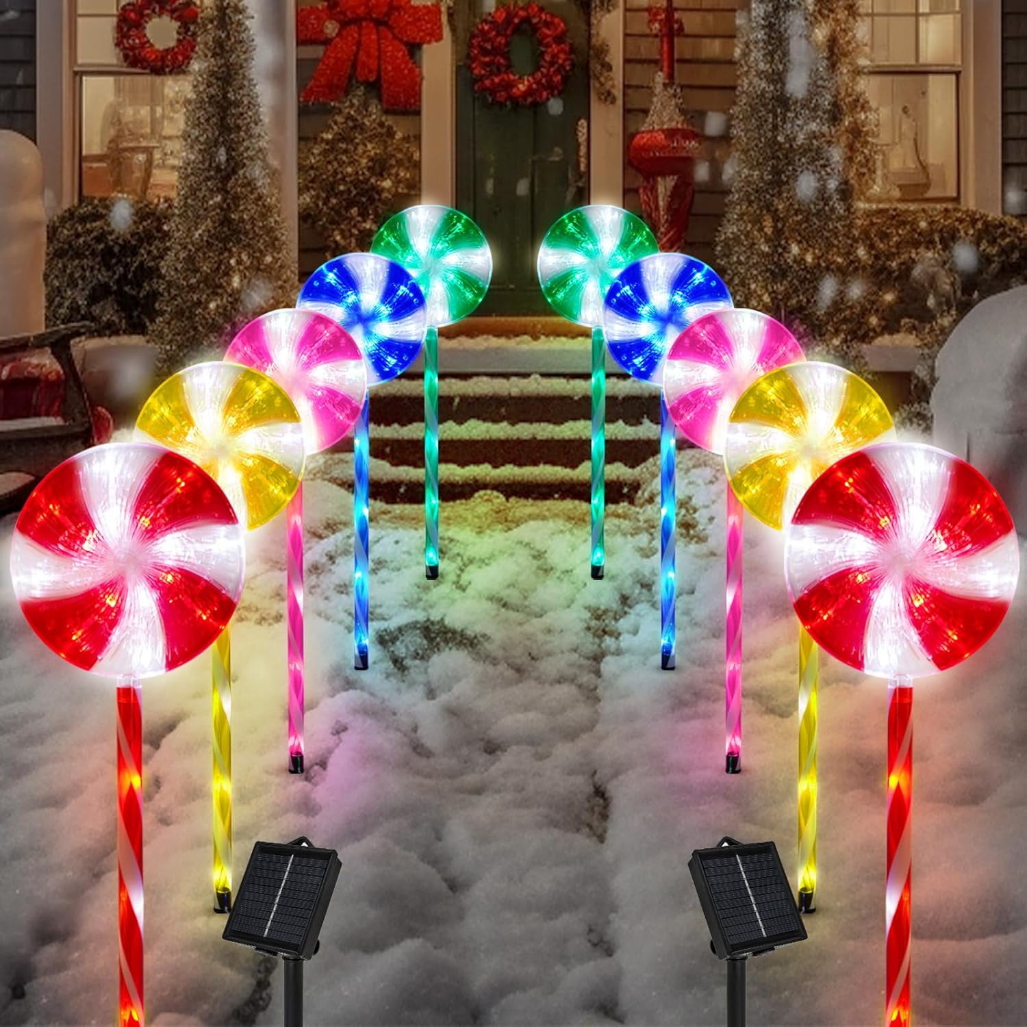 Outdoor Christmas Decorations Solar Pathway Lights, Set of Peppermint ...