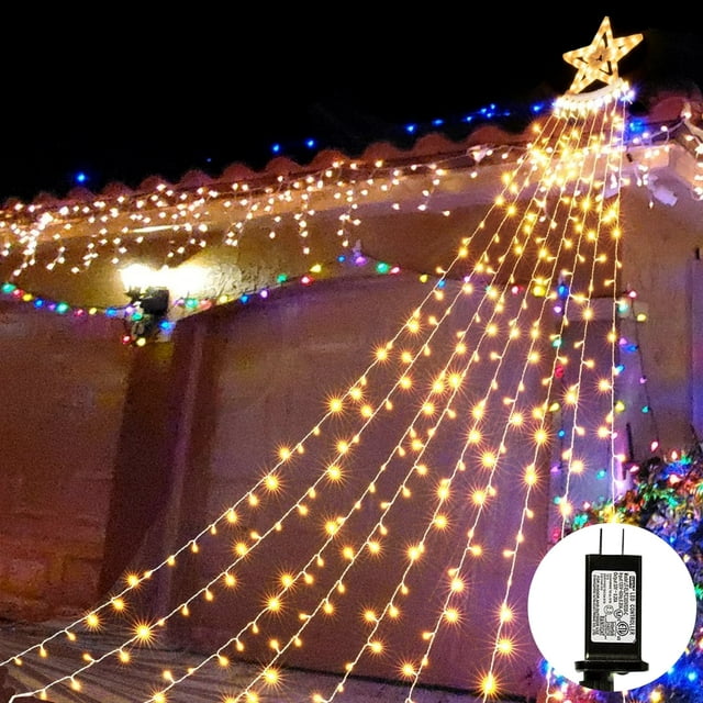 WINXFLY Waterfall Christmas Lights, 350 LED with 9 Strands 11.5ft ...
