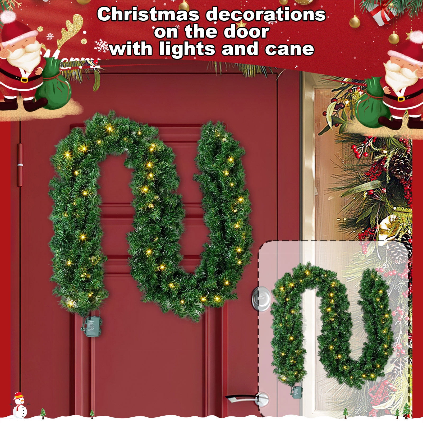 Outdoor Christmas Garlands Hanging Christmas Decorations Pre-lit Real ...