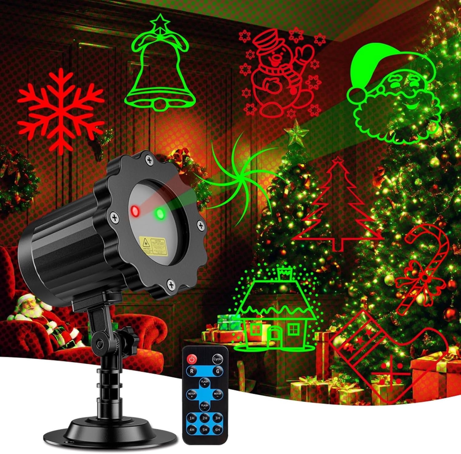 Outdoor Christmas Projector Light with Remote - 10 Festive Patterns ...
