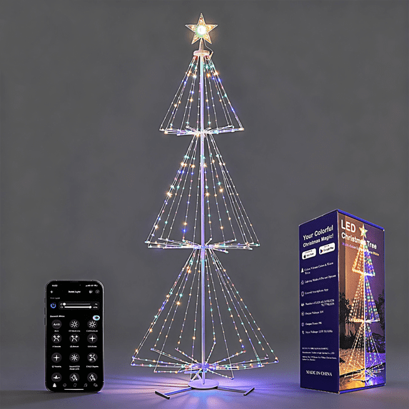Outdoor Christmas Tree Lights Decorations, 6.5ft 635 LEDs Cone Tree ...