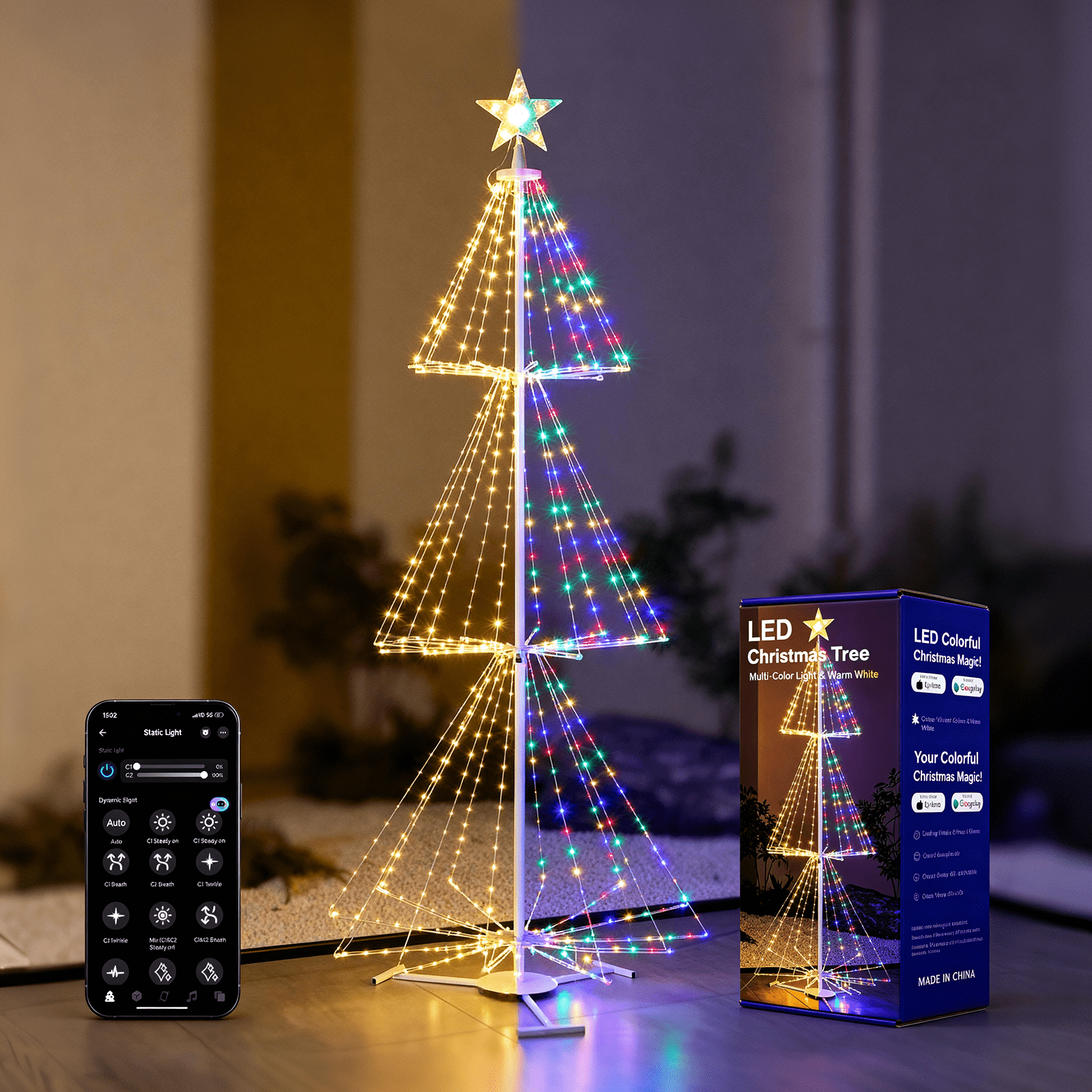 Outdoor Christmas Tree Lights Decorations, 7.5ft 779 LEDs Cone Tree ...