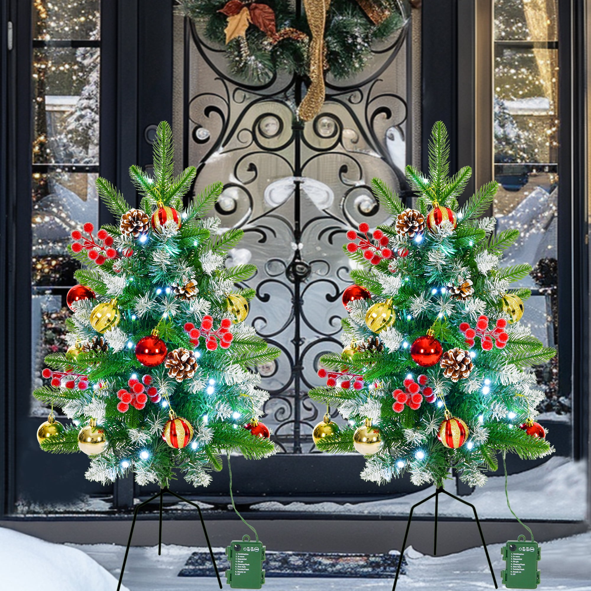 Outdoor Christmas Trees Prelit 2Pcs 30 inch Lighted Porch Christmas ...