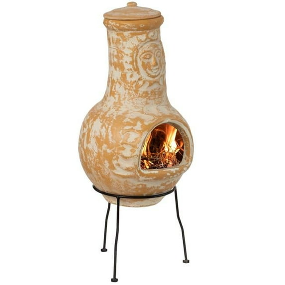 Outdoor Clay Chiminea Fireplace Sun Design Wood Burning Fire Pit with ...