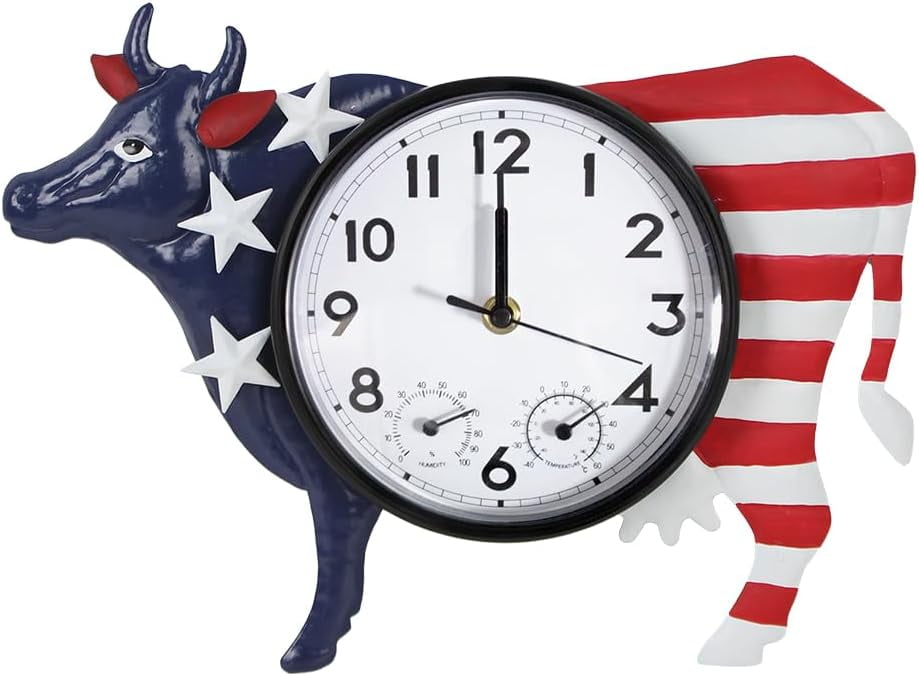 Outdoor Clock Silent No-Ticking, Wall Clock with Thermometer & Humidity ...