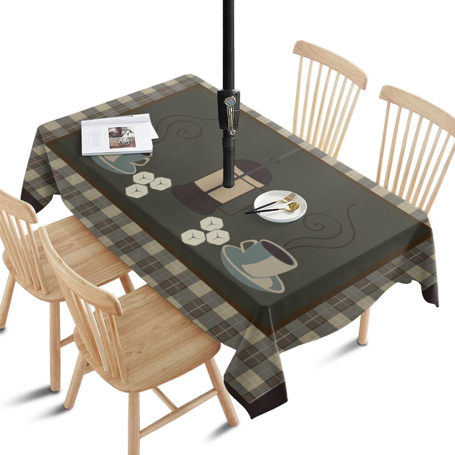 Outdoor Coffee with Scotch Plaid Tablecloth with Umbrella Hole and ...
