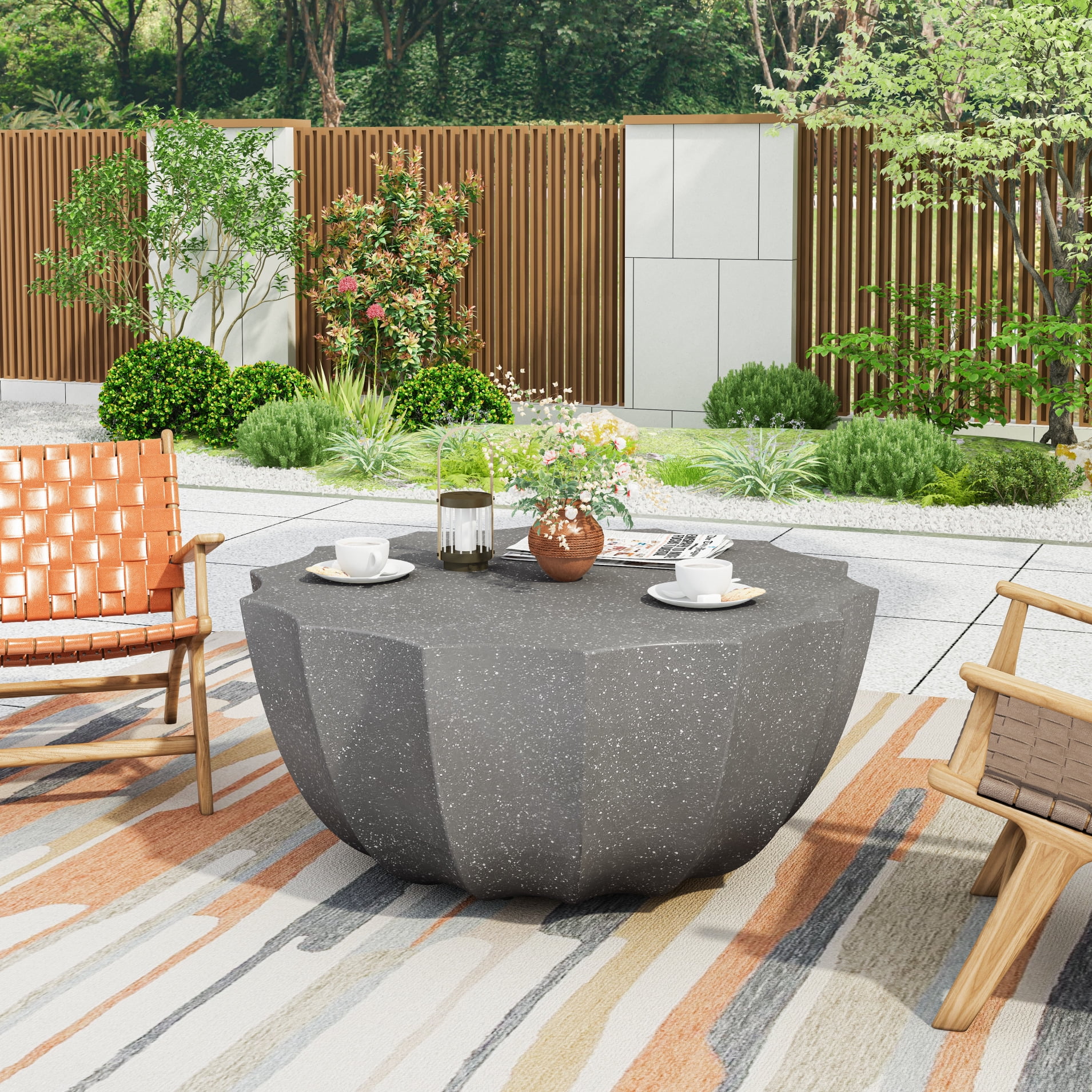 Outdoor Coffee Table, 35.43" Stone Coffee Table, Modern Center Table ...