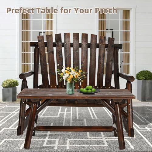 Outdoor Coffee Table, Thick Wooden Patio Adirondack Log Coffee Table ...