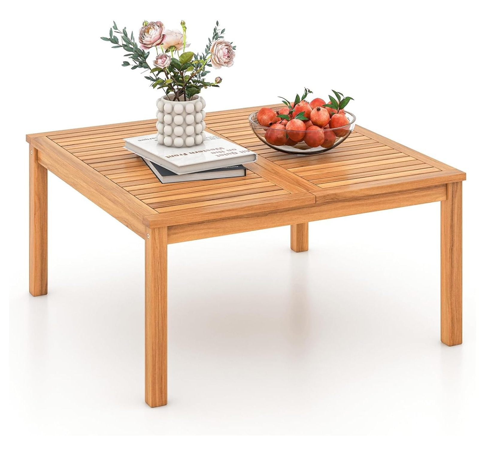Outdoor Coffee Table Wood Patio Table with Slatted , Square Coffee ...