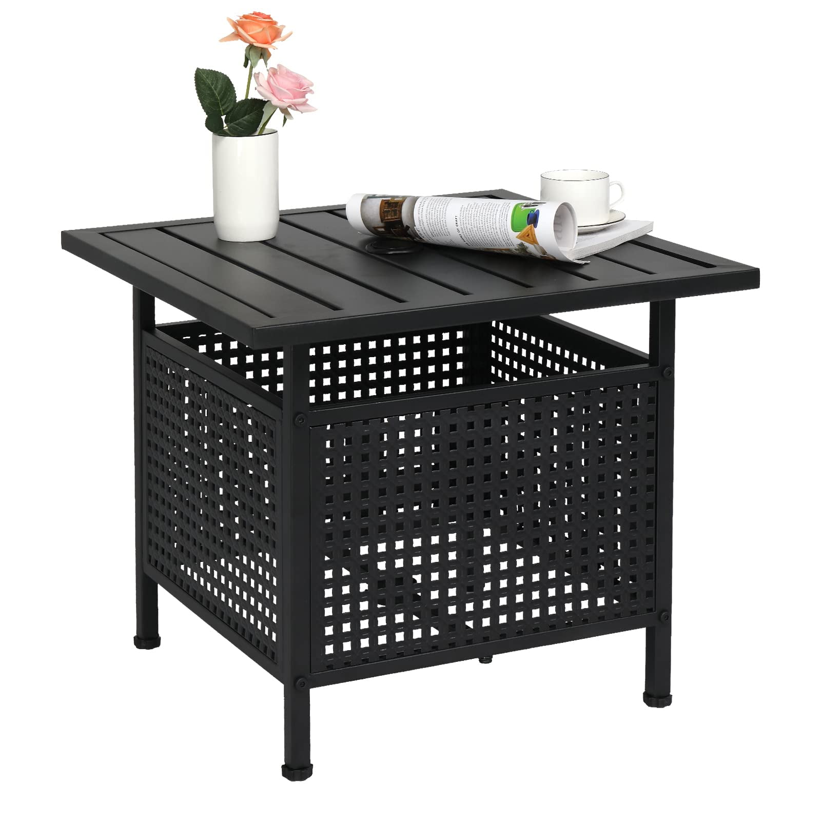 Outdoor Coffee Table with 1.57" Umbrella Stand Hole, Metal Patio Side ...