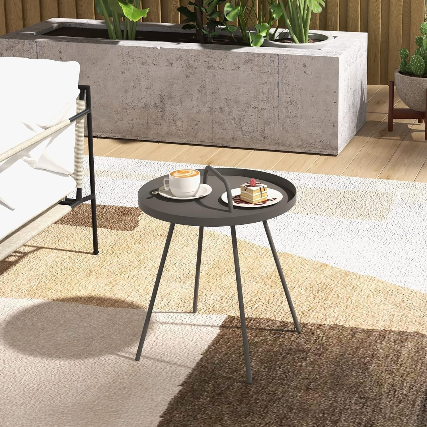 Outdoor Coffee Table with Handle, Weather Resistant Outdoor Portable ...