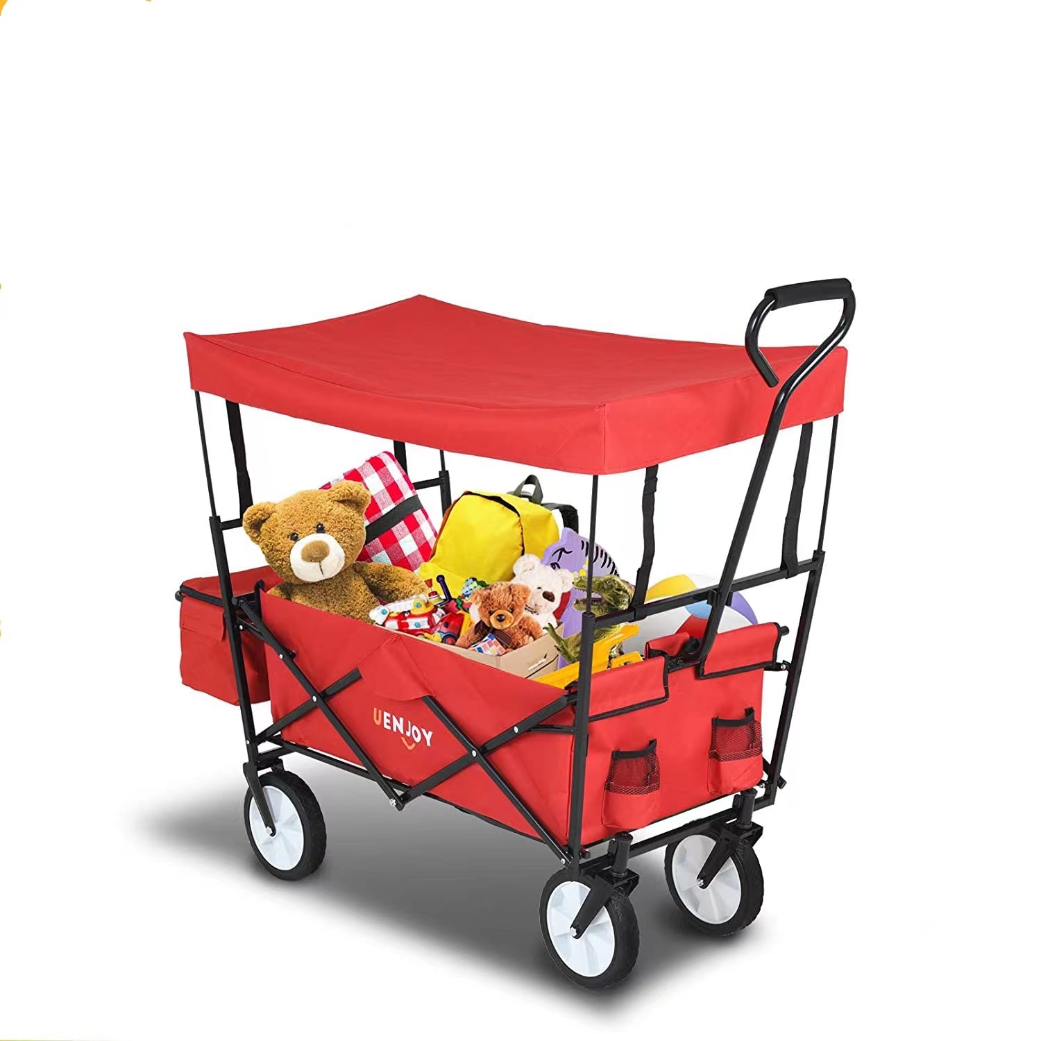 Outdoor Collapsible Wagon with Canopy, Utility Folding Wagon on All ...