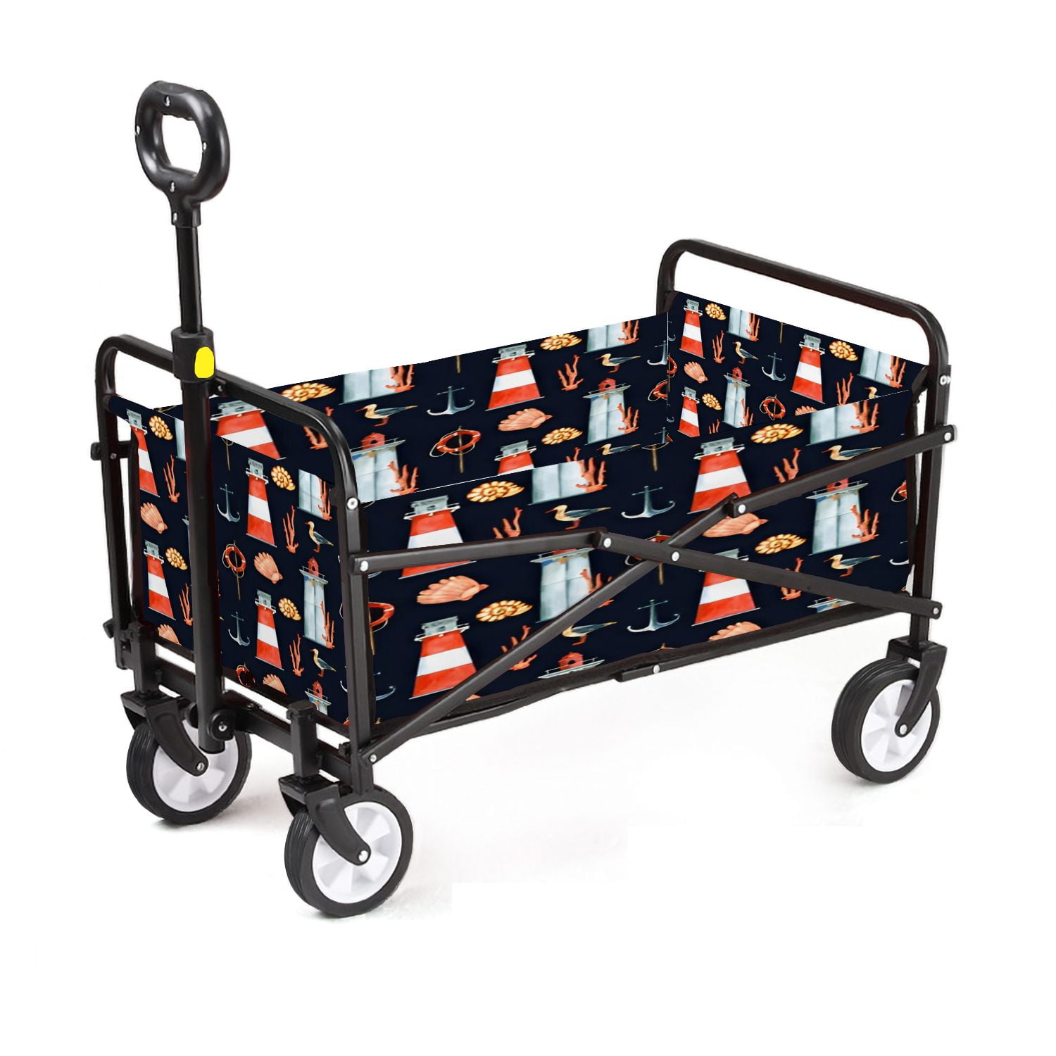 Outdoor Collapsible Wagon Seamless marine theme striped lighthouse shells Camping Garden Cart ...