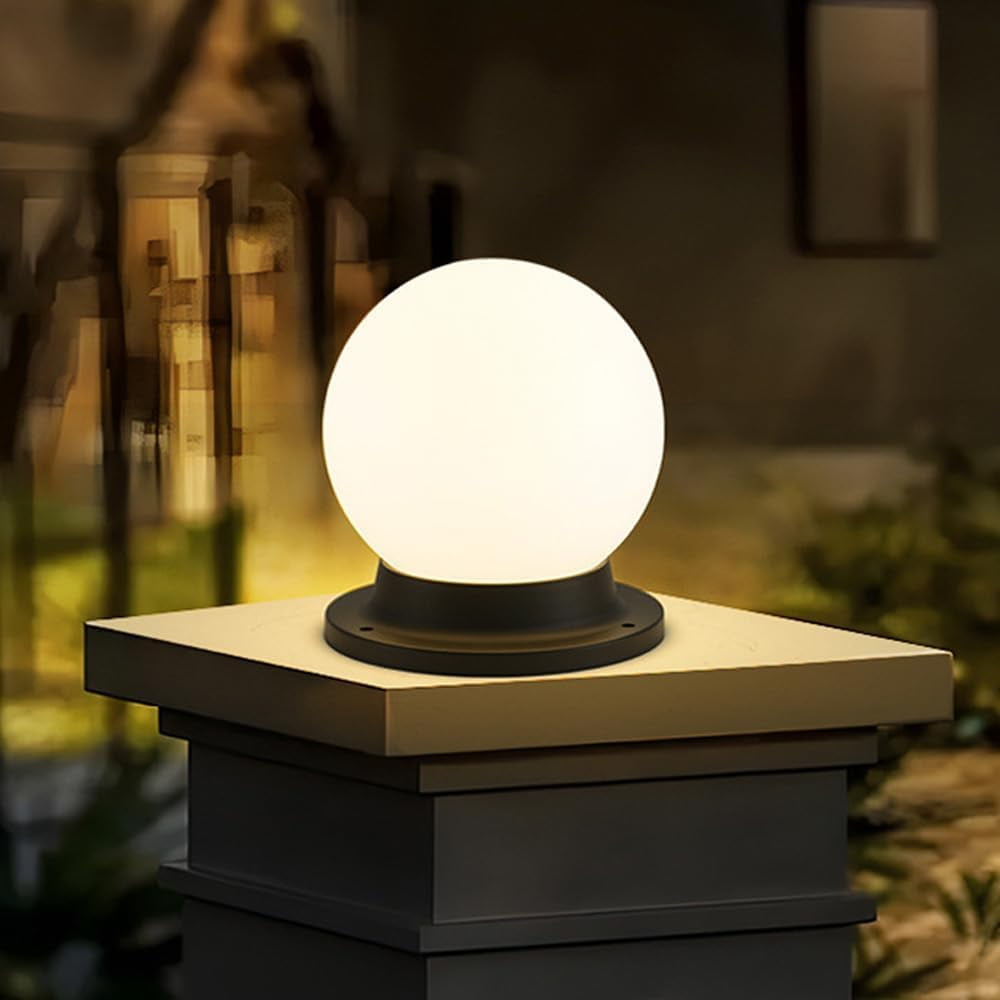 Outdoor Column Lamp Globe Post Light Fixture Black Metal Pillar Light ...