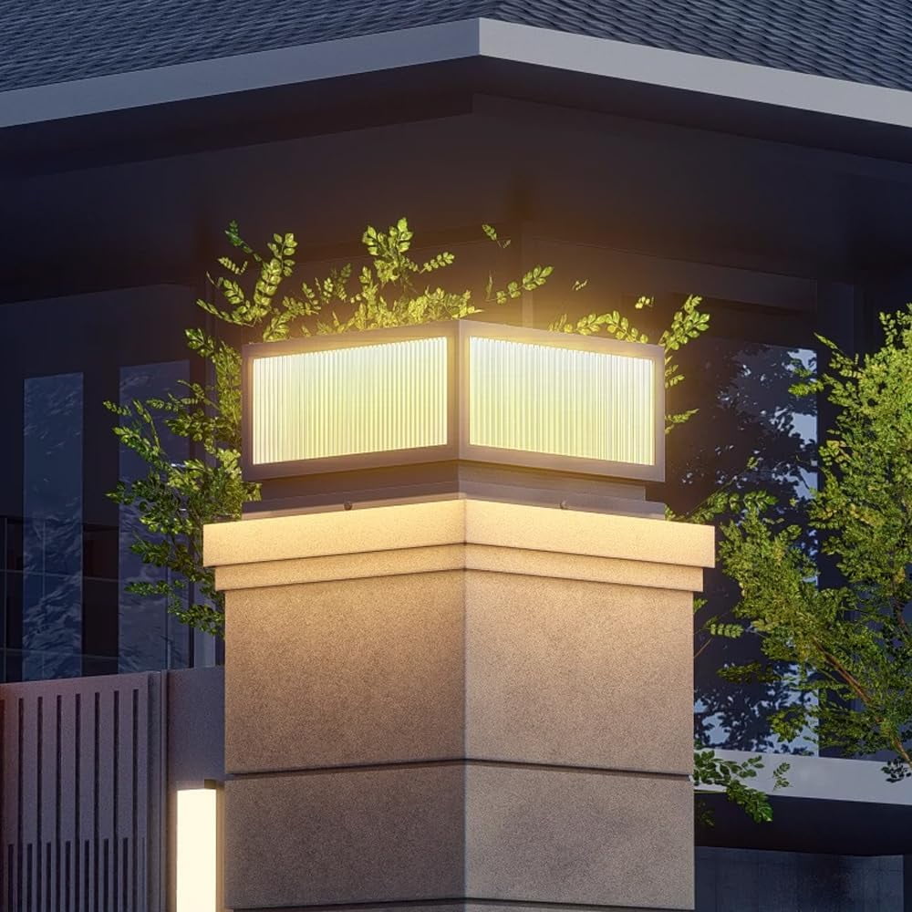 Outdoor Column Light Modern Post Light with LED Warm Light External ...