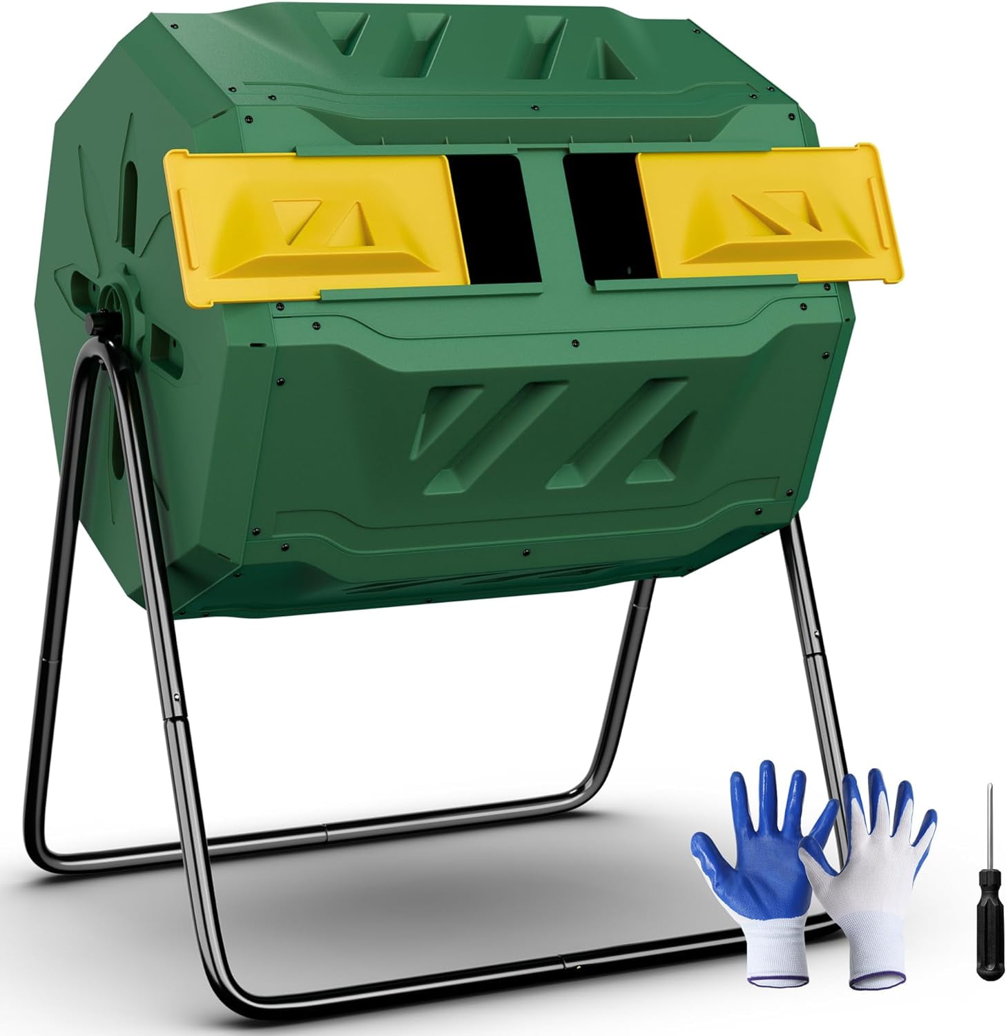 Outdoor Compost Bin Dual Chamber Tumbling 43 Gallon Composter Rotating ...