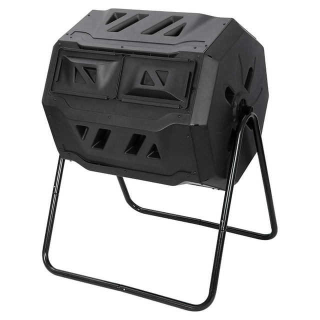 Outdoor Compost Bin Dual Chamber Tumbling Composter Rotating w/Sliding ...