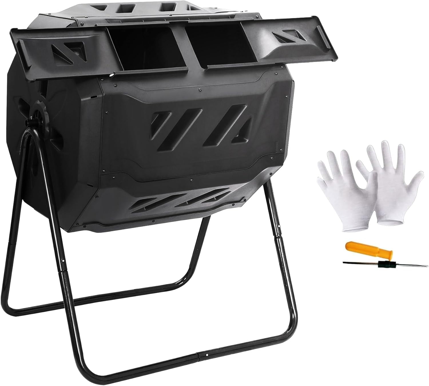 Outdoor Compost Tumbler 43 Gallon Dual Chamber Large Compost Bin 360 ...