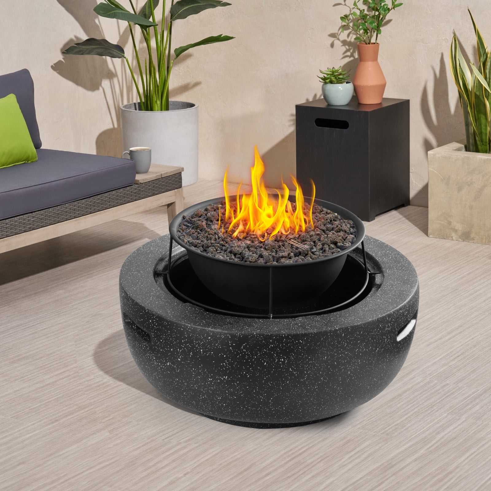 Outdoor Concrete Fire Pit Firepit with Spark Screen for Outside Wood ...