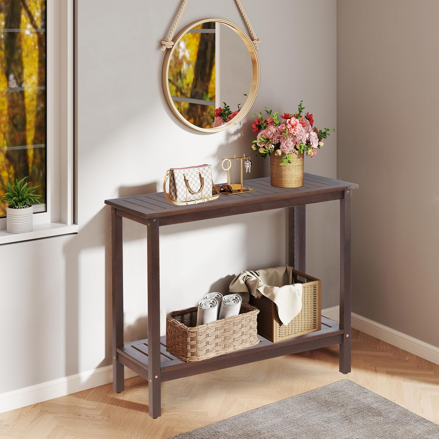 Outdoor Console Table - Outdoor Patio Table with 2 Shelf, 42" Console ...