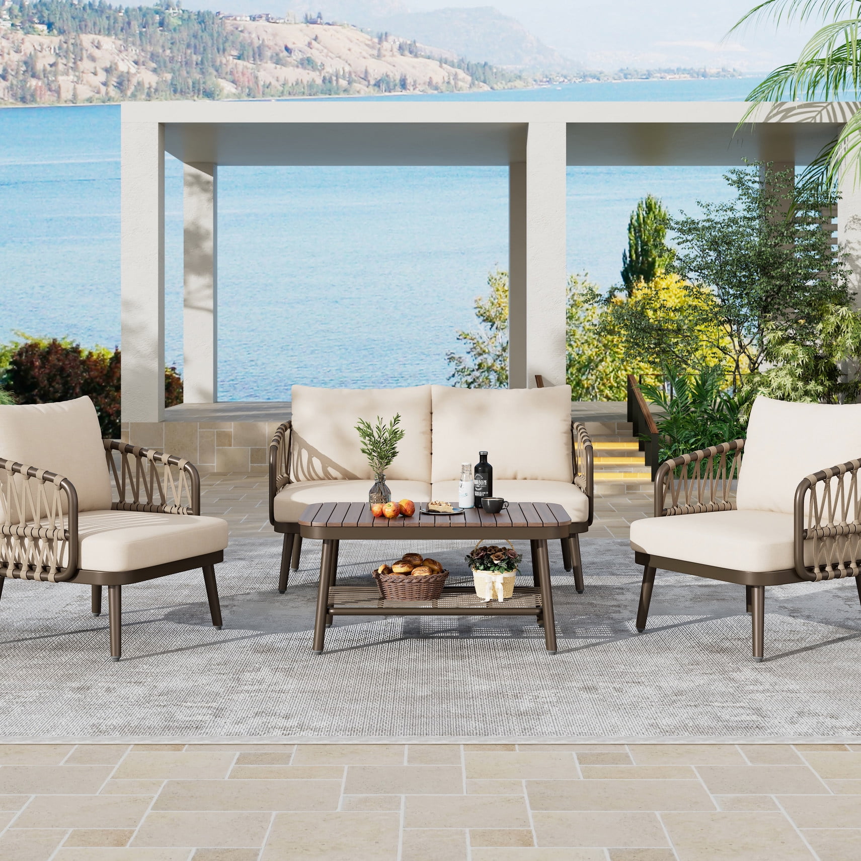 Outdoor Conversation Furniture Set with 4 Pieces | Relaxing in Sun ...