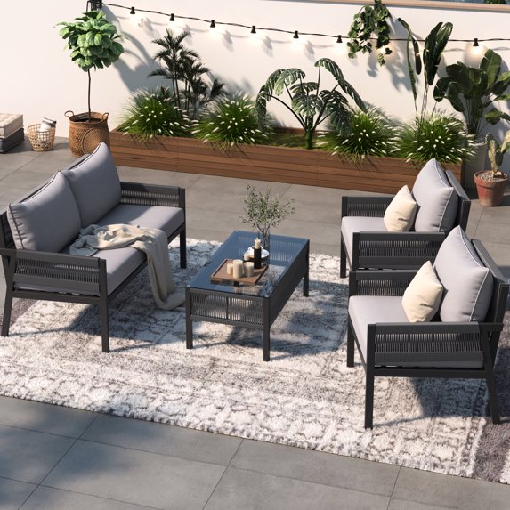 Outdoor Conversation Set | 3.9-Inch Thick Cushions | High Load-Bearing ...